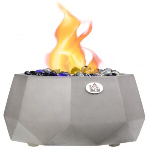 homcom concrete tabletop fireplace, 9" portable alcohol fireplace with lid for indoor and outdoor, 0.1 gal max 215 sq. ft., burns up with liquid alcohol and solid alcohol, light grey