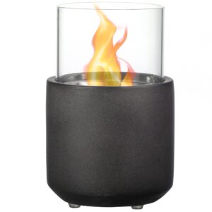 homcom tabletop fireplace, mini concrete ethanol fire bowl with lid, burns up with liquid alcohol and solid tablet alcohol, dark grey