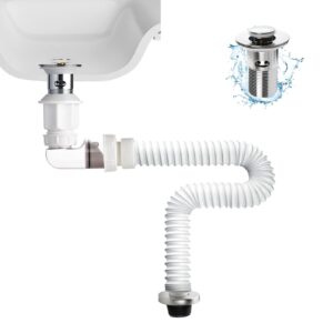 jeapha 2 in 1 bathroom sink drain kit with flexible & expandable p-trap pipe for bathroom sinks, pop up drain for 1-1/2'' drain hole extension hose tail pipe, fits overflow or no overflow vessel sink