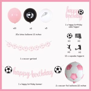 Sursurprise Soccer Birthday Party Decorations for Girls Pink Soccer Birthday Banner Garland Cake Topper Balloon for Sports Theme Birthday Party Supplies