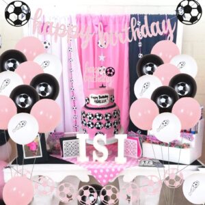 Sursurprise Soccer Birthday Party Decorations for Girls Pink Soccer Birthday Banner Garland Cake Topper Balloon for Sports Theme Birthday Party Supplies