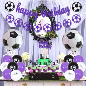 Sursurprise Soccer Birthday Party Decorations for Girls Purple Soccer Birthday Banner Garland Cake Topper Balloon for Sports Theme Birthday Party Supplies