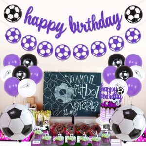 Sursurprise Soccer Birthday Party Decorations for Girls Purple Soccer Birthday Banner Garland Cake Topper Balloon for Sports Theme Birthday Party Supplies