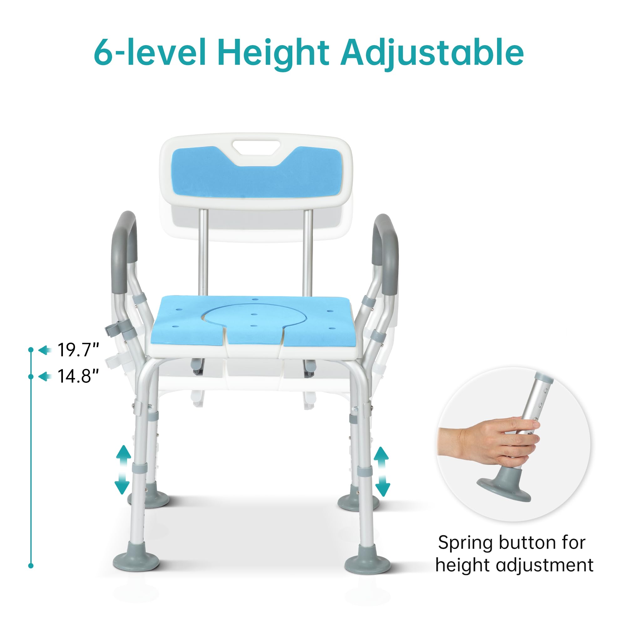 ELENKER 4 in 1 Shower Chair, Medical Shower Seat Bath Chair with Non-Slip Tips and EVA Pad for Elderly, Disabled and Pregnant Women