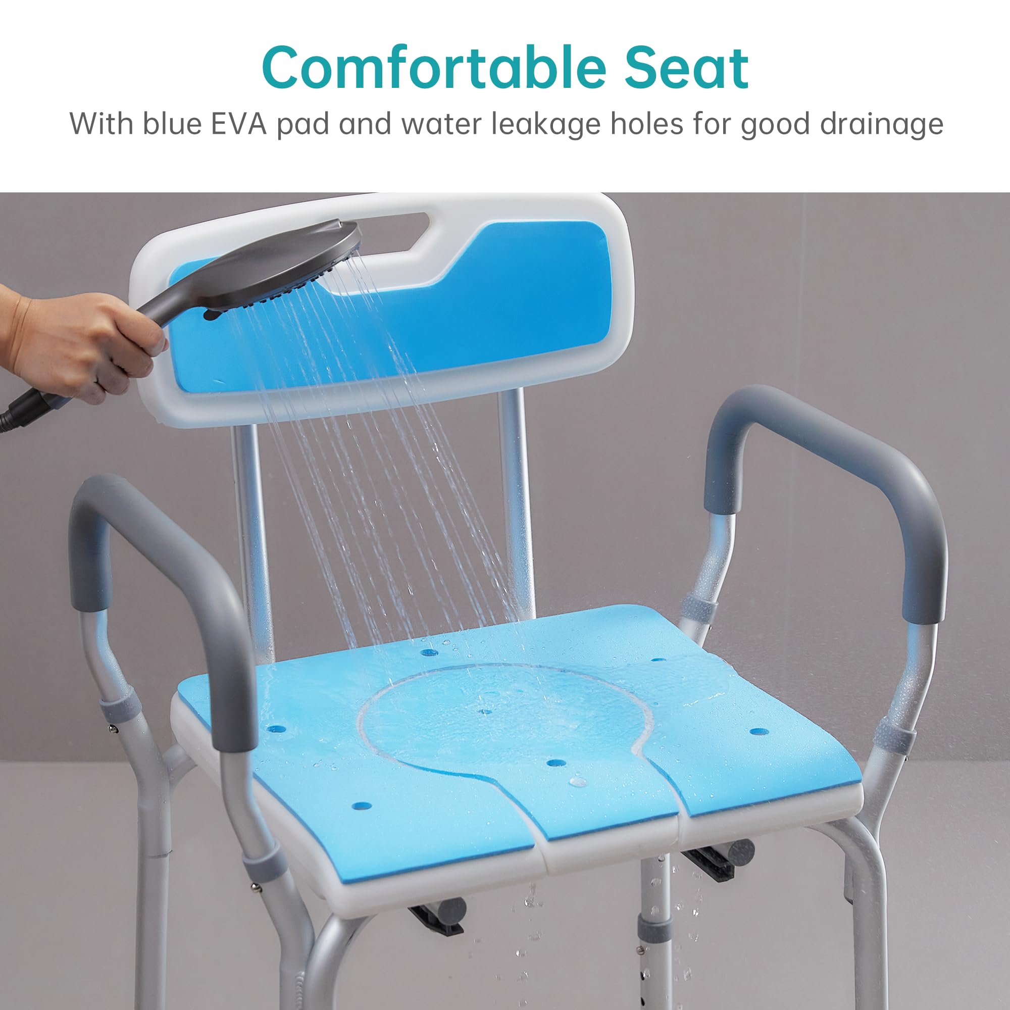 ELENKER 4 in 1 Shower Chair, Medical Shower Seat Bath Chair with Non-Slip Tips and EVA Pad for Elderly, Disabled and Pregnant Women