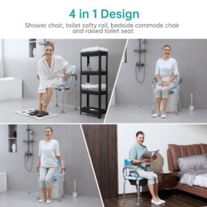 ELENKER 4 in 1 Shower Chair, Medical Shower Seat Bath Chair with Non-Slip Tips and EVA Pad for Elderly, Disabled and Pregnant Women