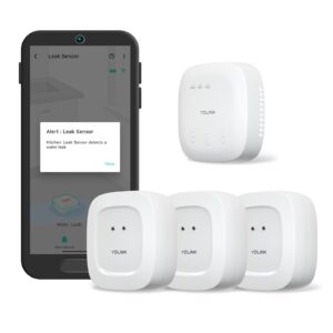 yolink speakerhub & three water leak sensors starter kit – plays tones/sounds, spoken messages, lora-powered ¼ mile range, app alert, emails, sms/text, ifttt