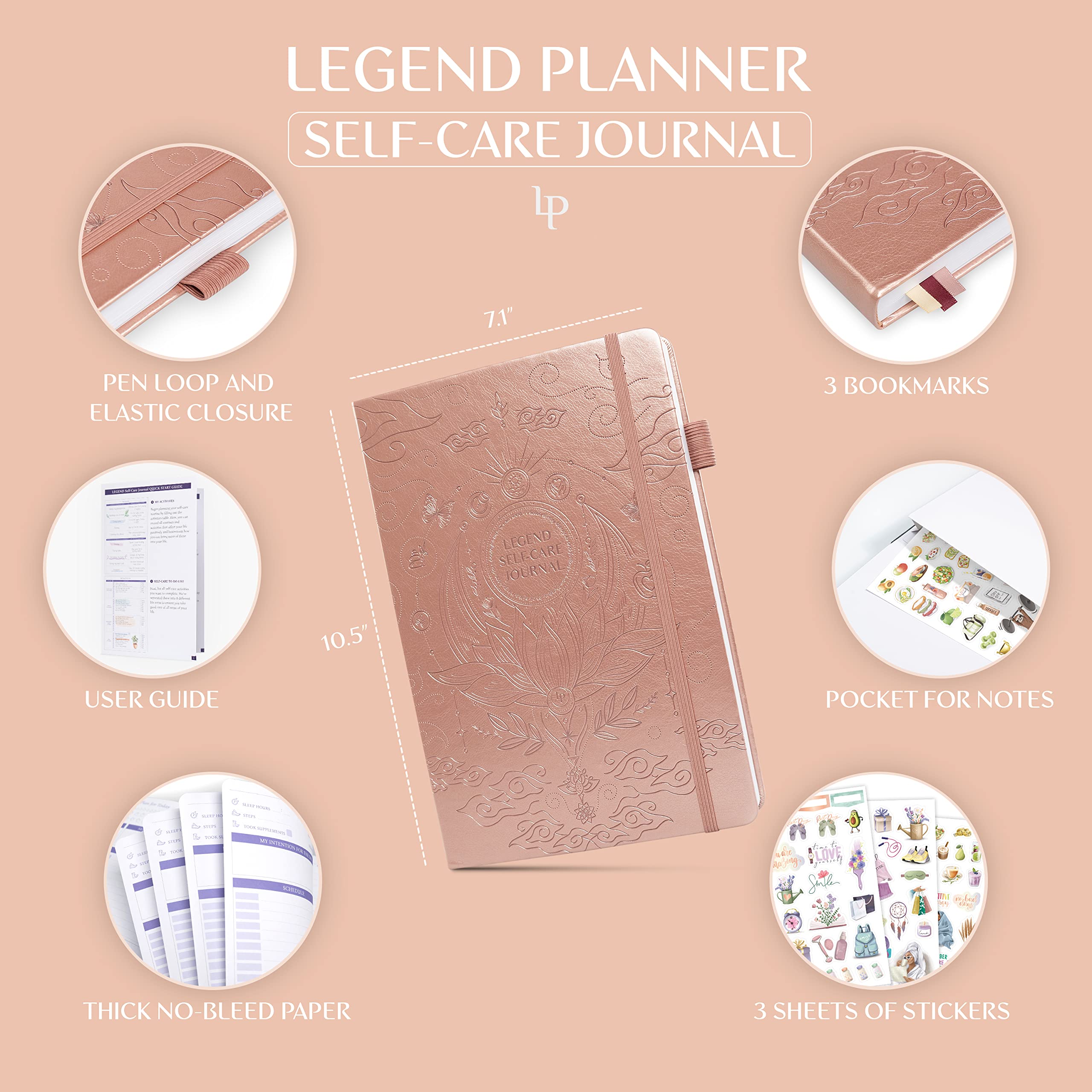 Legend Self-Care Journal – Guided Daily Reflection Journal to Support Mental & Physical Health – Daily Mood, Meditation & Personal Development Notebook – 7.1x10.5”, Lasts 3 Months (Rose Gold)