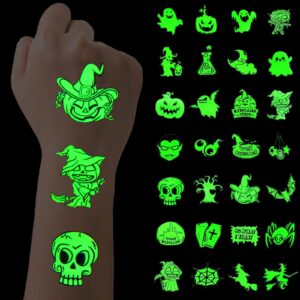 halloween temporary tattoos for kids, waterproof fake tattoos stickers, glow in dark tattoos, 140 pcs halloween pumpkin ghost devil skull vampire, luminous tattoo sticker for halloween party supplies