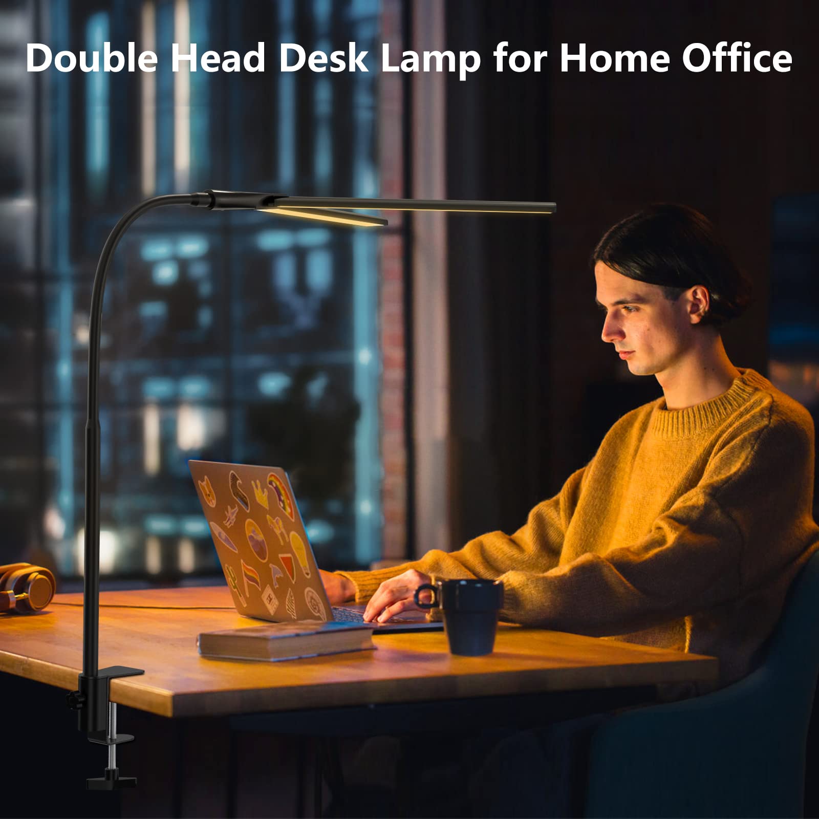 EppieBasic LED Desk lamp,Double Head Architect Desk Lamps for Home Office,Extra Bright Workbench Office Lighting,Eye Protection Modern Desk Light for Monitor Studio Working Reading 1200LM