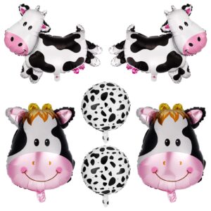 joeleli 6 pcs huge cow balloon walking cow foil balloon funny cow print balloon big cow head mylar balloon for baby shower boy girl 1st birthday farm animal western cowboy theme party decoration