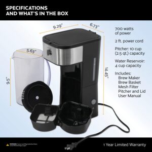 VETTA 10-Cup Iced Tea Maker with Adjustable Strength Selector for Tea and Iced Coffee, Black (VTM-101) (NJE90002)