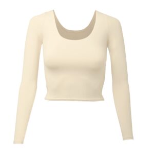 almere long sleeve top for women, contour double-lined seamless smooth fabric sleeved basic top, low neck cut, medium, cream