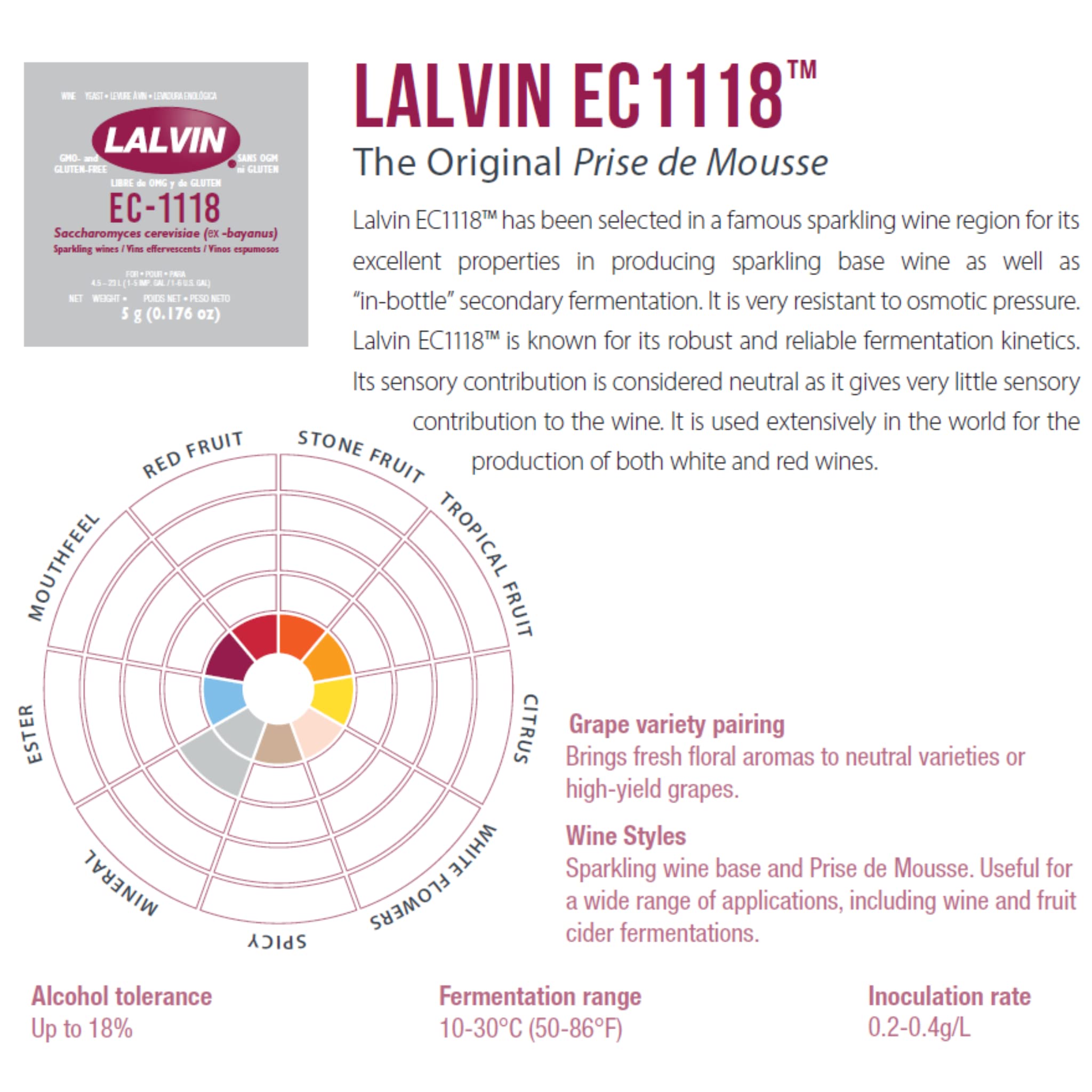 Lalvin EC-1118 Wine Yeast (10 Pack) - Champagne Yeast - Make Wine Cider Mead Kombucha At Home - 5 g Sachets - Saccharomyces cerevisiae - Sold by CAPYBARA Distributors Inc.