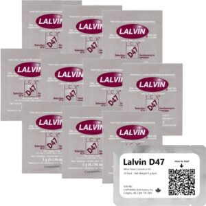 lalvin d47 wine yeast (10 pack) - make wine cider mead kombucha at home - 5 g sachets - saccharomyces cerevisiae - sold by capybara distributors inc.