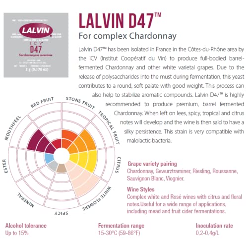 Lalvin D47 Wine Yeast (10 Pack) - Make Wine Cider Mead Kombucha At Home - 5 g Sachets - Saccharomyces cerevisiae - Sold by CAPYBARA Distributors Inc.