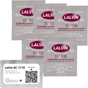 lalvin ec-1118 wine yeast (5 pack) - champagne yeast - make wine cider mead kombucha at home - 5 g sachets - saccharomyces cerevisiae - sold by capybara distributors inc.