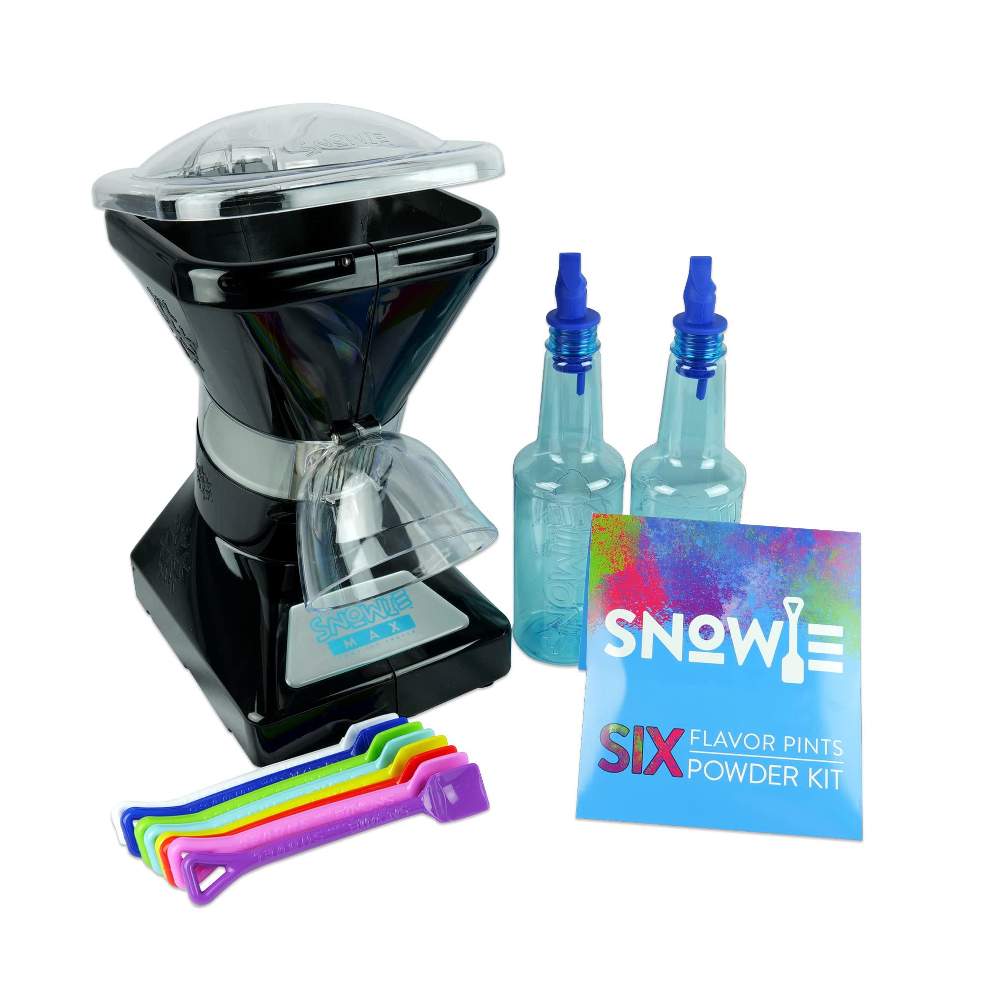 SNOWIE - Little Snowie Max Snow Cone Machine - Premium Shaved Ice Maker, with Powder Sticks Syrup Mix, 6-Stick Kit, Black