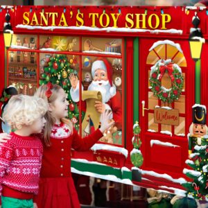 Christmas Backdrop Banner - Santa's Toy Shop Store Background for Holiday Party Photos, 72.8 x 43.3 Inches (Classic)