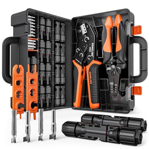 SOMELINE® Solar Connector Crimping Tool Kit, 14-10 AWG Crimper for Solar Panel Cables, Tool Kit with 12 Pairs of Solar Connectors and Wrench and Stripper and Crimper, Solar Panel Connectors