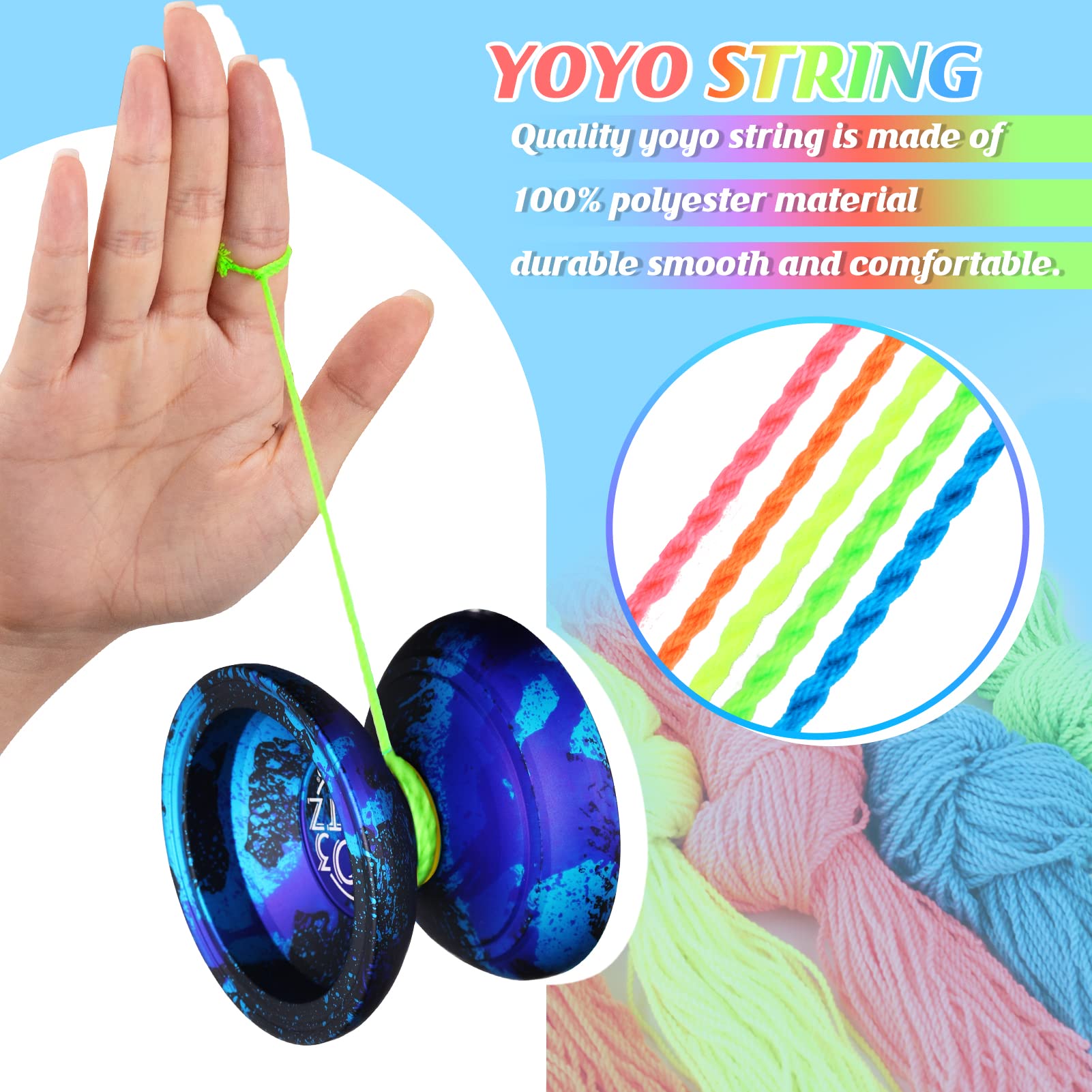 Professional Yoyo Strings Pack of 50, Soft 100% Polyester Yoyos String for Responsive and Unresponsive Yoyos , Blue, Green, Pink,Yellow, Orange Color