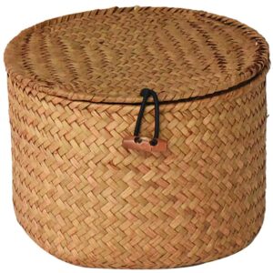 stobaza wicker storage basket round storage basket desktop sundries organizer lidded basket bin gifts basket snacks candy container toilet paper roll box for home office bedroom centerpiece tray