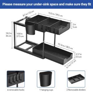 Puricon 1 Pack Under Sink Organizers and Storage 2-Tier Double Sliding Pull-out Drawer, Under the Sink Organizer Kitchen Multi-purpose Under Bathroom Sink Shelf Storage Rack for Cabinet -Black