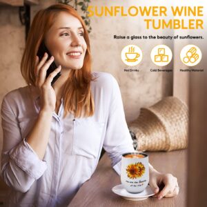 YOU1YI Birthday Gifts for Women, Sunflower Gifts for Wife, Mom, Daughter, Sister, Best Friend, 11pcs Gift Basket with Sunflower Necklace, Candle, Tumbler, Bracelet, Socks, Spa Bath Bombs, Jewelry Tray