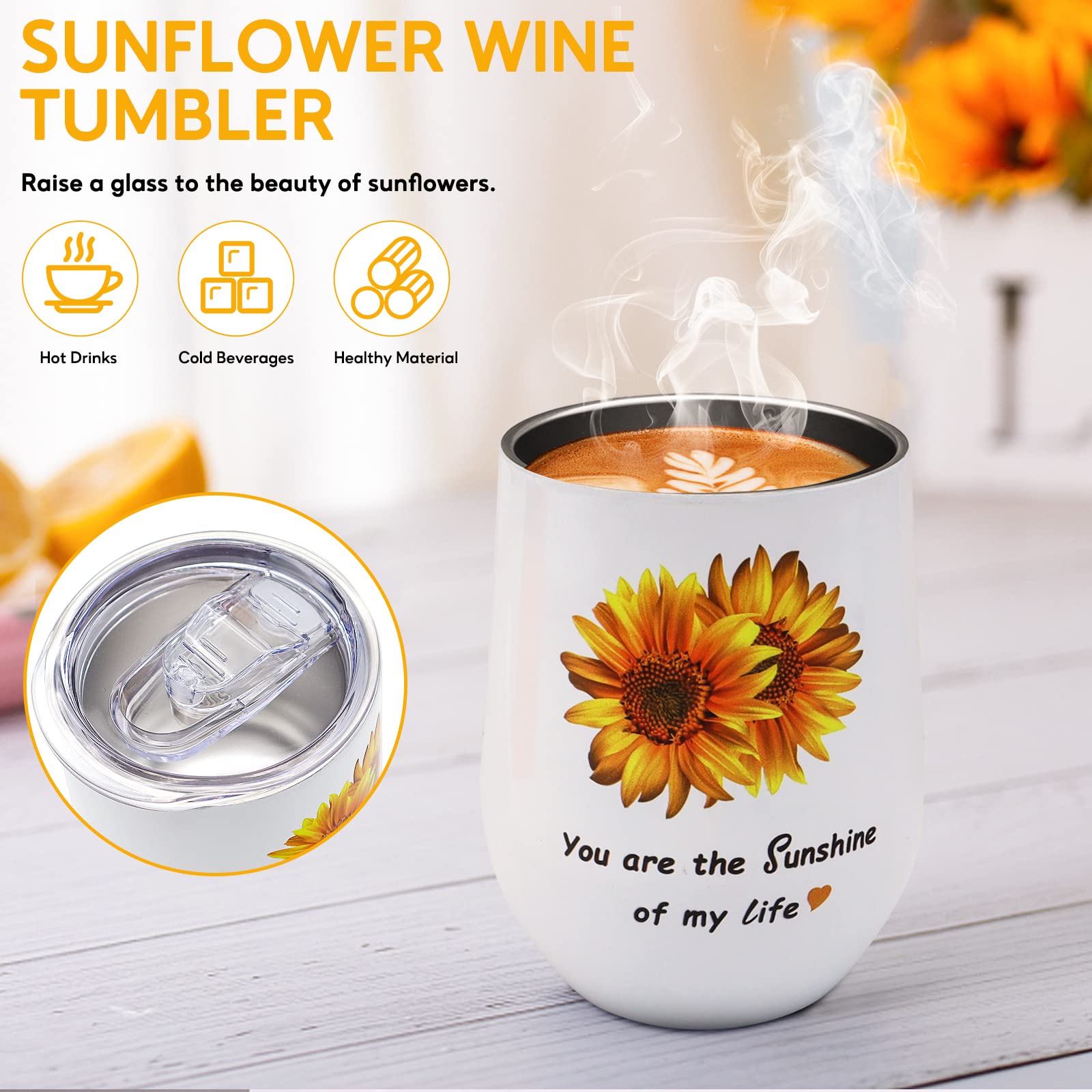 YOU1YI Birthday Gifts for Women, Sunflower Gifts for Wife, Mom, Daughter, Sister, Best Friend, 11pcs Gift Basket with Sunflower Necklace, Candle, Tumbler, Bracelet, Socks, Spa Bath Bombs, Jewelry Tray