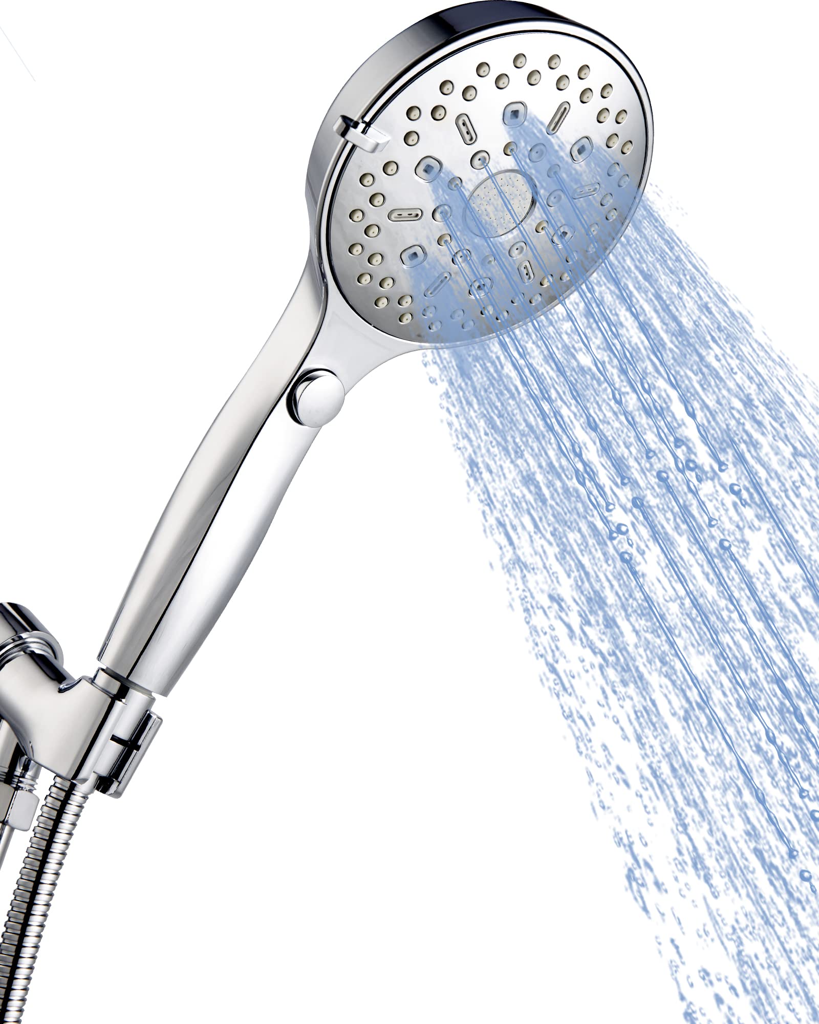 Shower Head-12 Functions High Pressure Handheld Showerhead with 96" Extra Long Hose for Pets Dog Bath, SR RUN RISE Detachable Water Saver Hand Shower Wand with Switch Button (Polished Chrome)