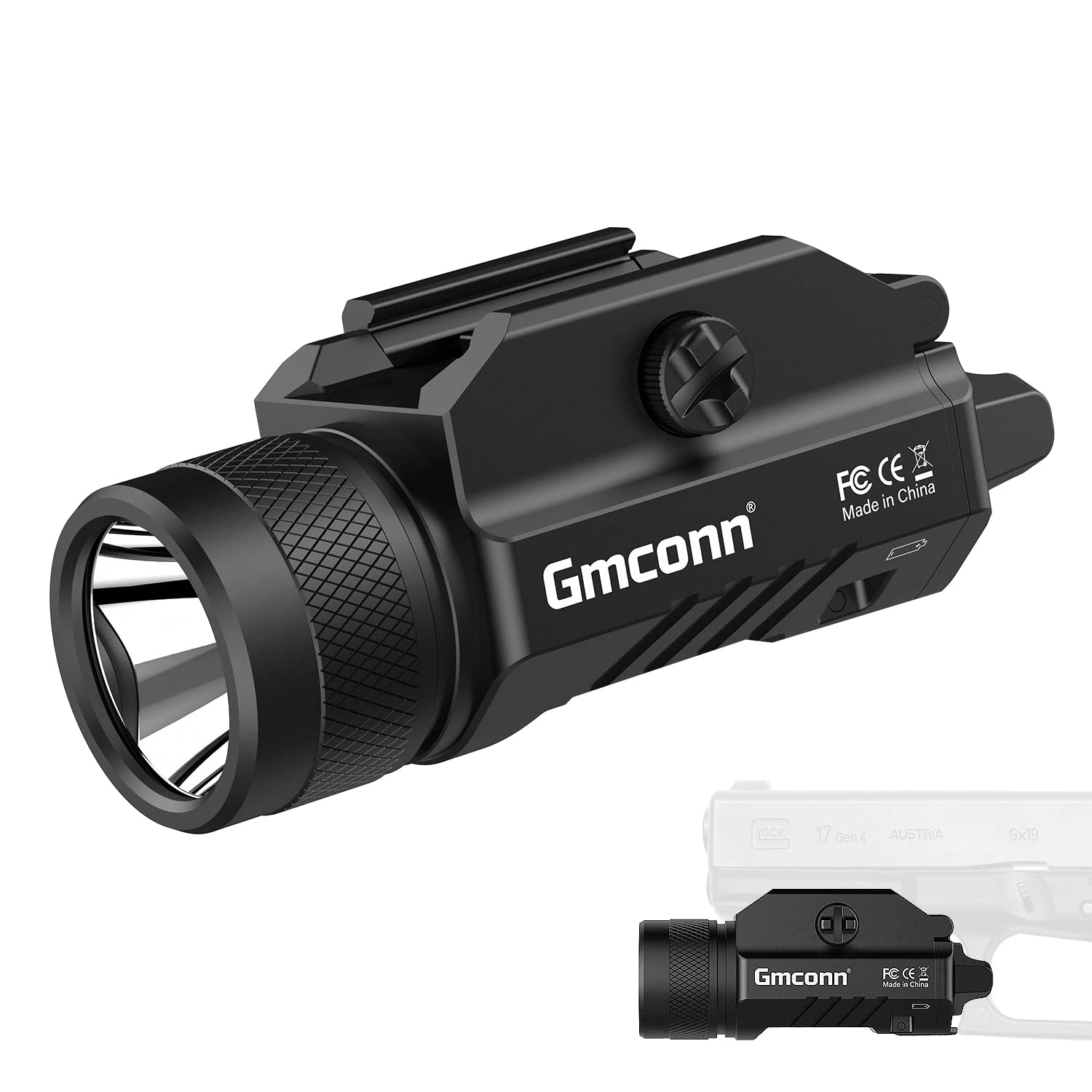 Gmconn 1250 Lumen Tactical Flashlight Pistol Light Rail Mounted LED Gun Light Strobe Weaponlight for Glock Pistol and Picatinny MIL-STD-1913