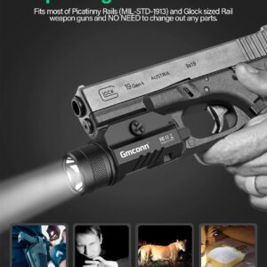 Gmconn 1250 Lumen Tactical Flashlight Pistol Light Rail Mounted LED Gun Light Strobe Weaponlight for Glock Pistol and Picatinny MIL-STD-1913