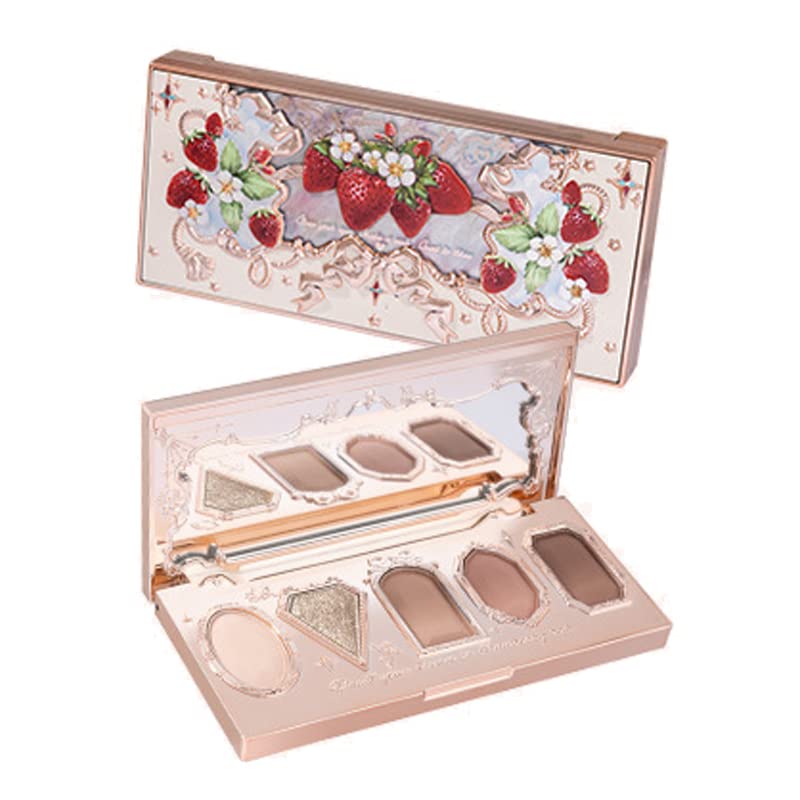 1PC Huazhixiao 5 Colors Strawberry Rococo Shimmer Matte Eyeshadow Palette, Super Pigmented Makeup Creamy Palette (01#)