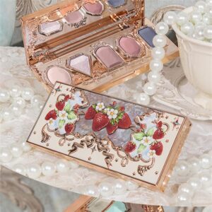 1PC Huazhixiao 5 Colors Strawberry Rococo Shimmer Matte Eyeshadow Palette, Super Pigmented Makeup Creamy Palette (01#)