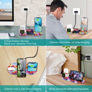 Atrden [Multi-Function Wireless Charging Station] 6 in 1, 15W Fast Wireless Charger for iPhone 14/13/12/11 Series, iWatch 7/6/5/4/3, AirPods and Smartphones (Colourful)