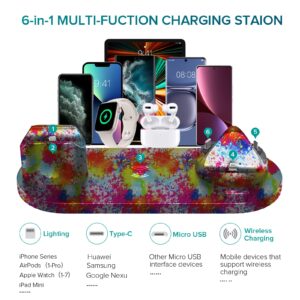 Atrden [Multi-Function Wireless Charging Station] 6 in 1, 15W Fast Wireless Charger for iPhone 14/13/12/11 Series, iWatch 7/6/5/4/3, AirPods and Smartphones (Colourful)