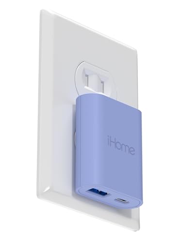 iHome USB C Charger: AC Pro 20W Multiport USB Charger (1 USB-C Port, 1 USB-A Port), Flat USB C Charger Block, Dual Port USB Plug Adapter & Phone Charging Block