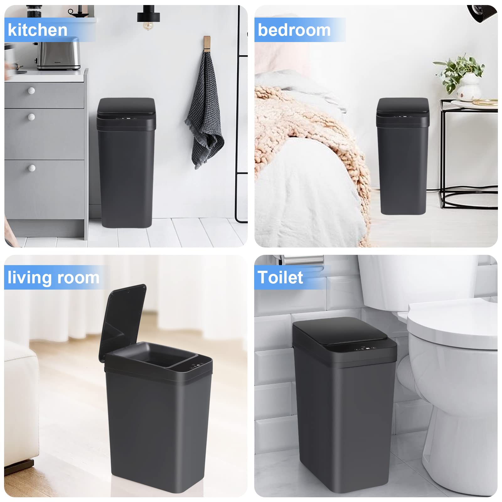 Anborry Bathroom Touchless Trash Can 2.2 Gallon Smart Automatic Motion Sensor Rubbish Can with Lid Electric Narrow Small Garbage Bin for Kitchen, Office, Living Room, Toilet, Bedroom, RV