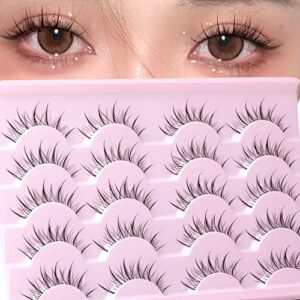 manga lashes natural look anime false eyelashes wispy fluffy spiky fake lashes cosplay korean japanese asian lashes pack 10 pairs faux mink lashes black