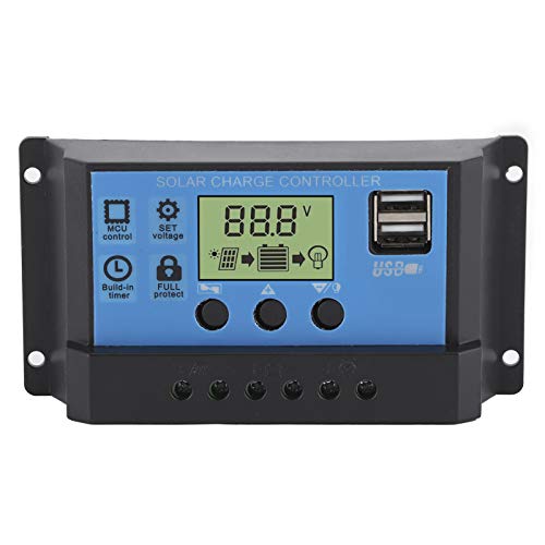 12V 24V Solar Charge Controller,KIMISS LCD Display Solar Charge Discharge Controller PWM Solar Controller Dual USB Output Regulator for Home Industrial Car (30A)