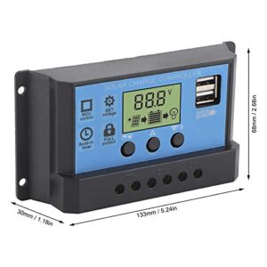 12V 24V Solar Charge Controller,KIMISS LCD Display Solar Charge Discharge Controller PWM Solar Controller Dual USB Output Regulator for Home Industrial Car (30A)