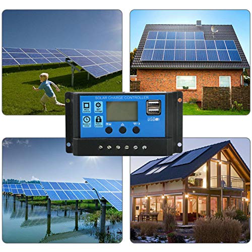 12V 24V Solar Charge Controller,KIMISS LCD Display Solar Charge Discharge Controller PWM Solar Controller Dual USB Output Regulator for Home Industrial Car (30A)