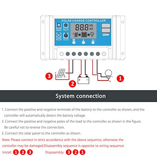 12V 24V Solar Charge Controller,KIMISS LCD Display Solar Charge Discharge Controller PWM Solar Controller Dual USB Output Regulator for Home Industrial Car (30A)