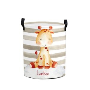 safari cute giraffe personalized laundry basket clothes hamper storage handle waterproof, custom collapsible large capacity , for bedroom bathroom toy decoration