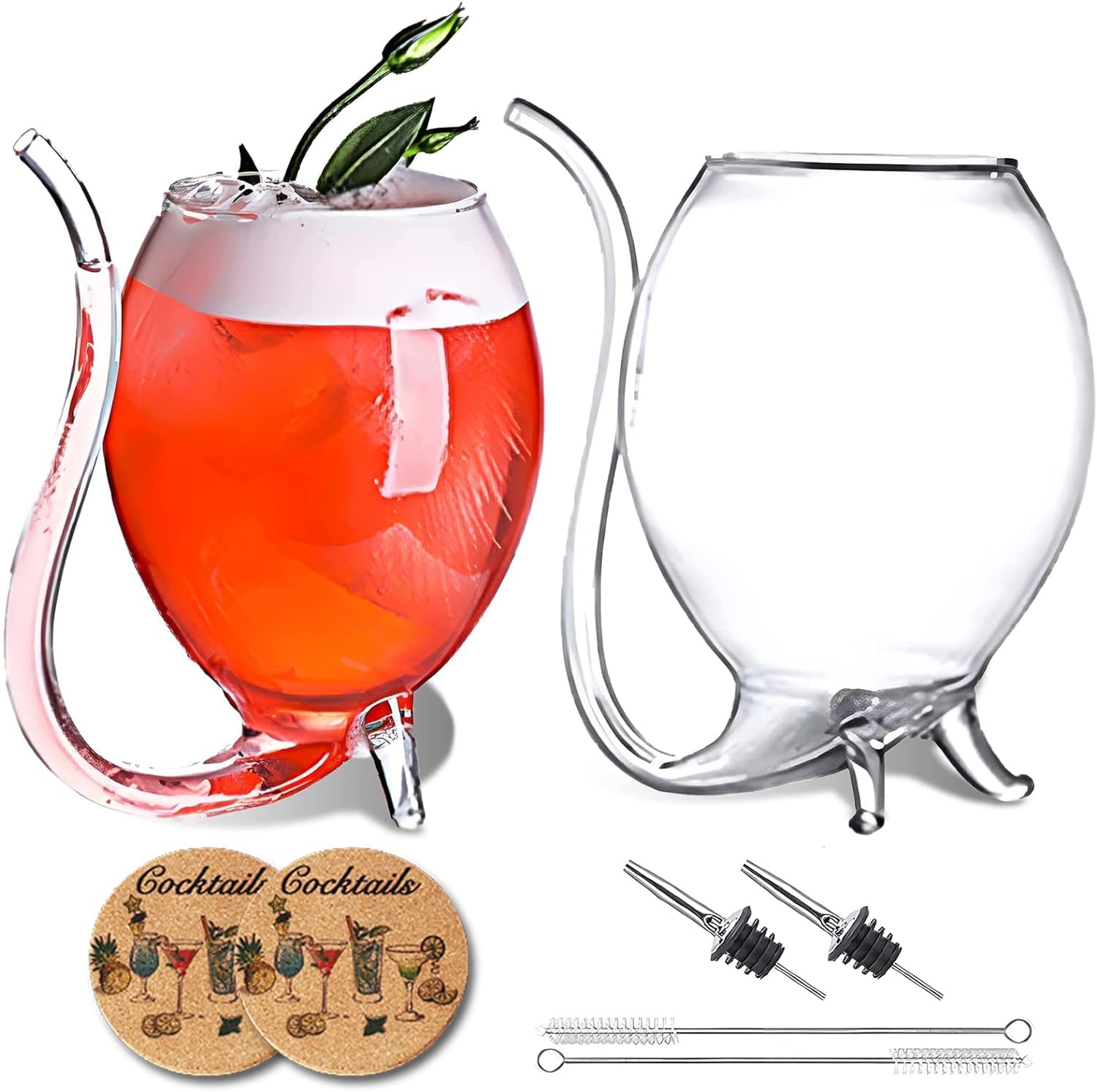 USEEKRIL Vampire Wine Glass Set of 2 Creative Cocktail Glass 11oz with Drinking Tube Straw Novelty Glass Decanter Cups Mugs for Wine Champagne Juice Home Bar Party Club Glassware Barware Tools Gift