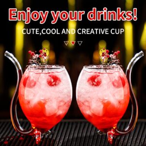 USEEKRIL Vampire Wine Glass Set of 2 Creative Cocktail Glass 11oz with Drinking Tube Straw Novelty Glass Decanter Cups Mugs for Wine Champagne Juice Home Bar Party Club Glassware Barware Tools Gift