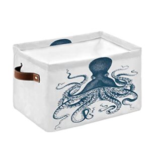 Ocean Sea Storage Baskets for Shelves Storage Bins for Organizing Waterproof Shelf Basket for Home Nursery Toys Clothes Towels Cubes Closet Organizers, Unique Octopus Nautical Blue