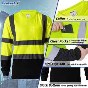 ProtectX 3-Pack Men's High Visibility Heavy Duty Breathable Long Sleeve Reflective Safety T-Shirts for Work Warehouse Construction, Class 2 Type R, Green - Large