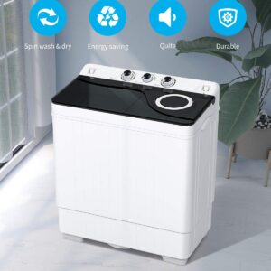 Bonnlo 26lbs Portable Washing Machine, Compact Mini Washer, Twin Tub Washer and Dryer Combo; 18LBS Washer & 8LBS Spin Dryer for Apartment, Dorms, RVs, Camping and More (Black)