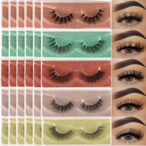 apcyust lashes bulk 30 pair wholesale short natural lash fluffy mink eyelashes 15mm faux mink false lash 16mm cat eye fake eyelash soft 14mm wispy strip eye lashes with individual portable lash pack